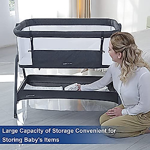 ANGELBLISS Baby Bassinet Bedside Crib with Storage Basket and Wheels, Easy Folding Bed Side Sleeper Adjustable Height Portable Crib for Newborn