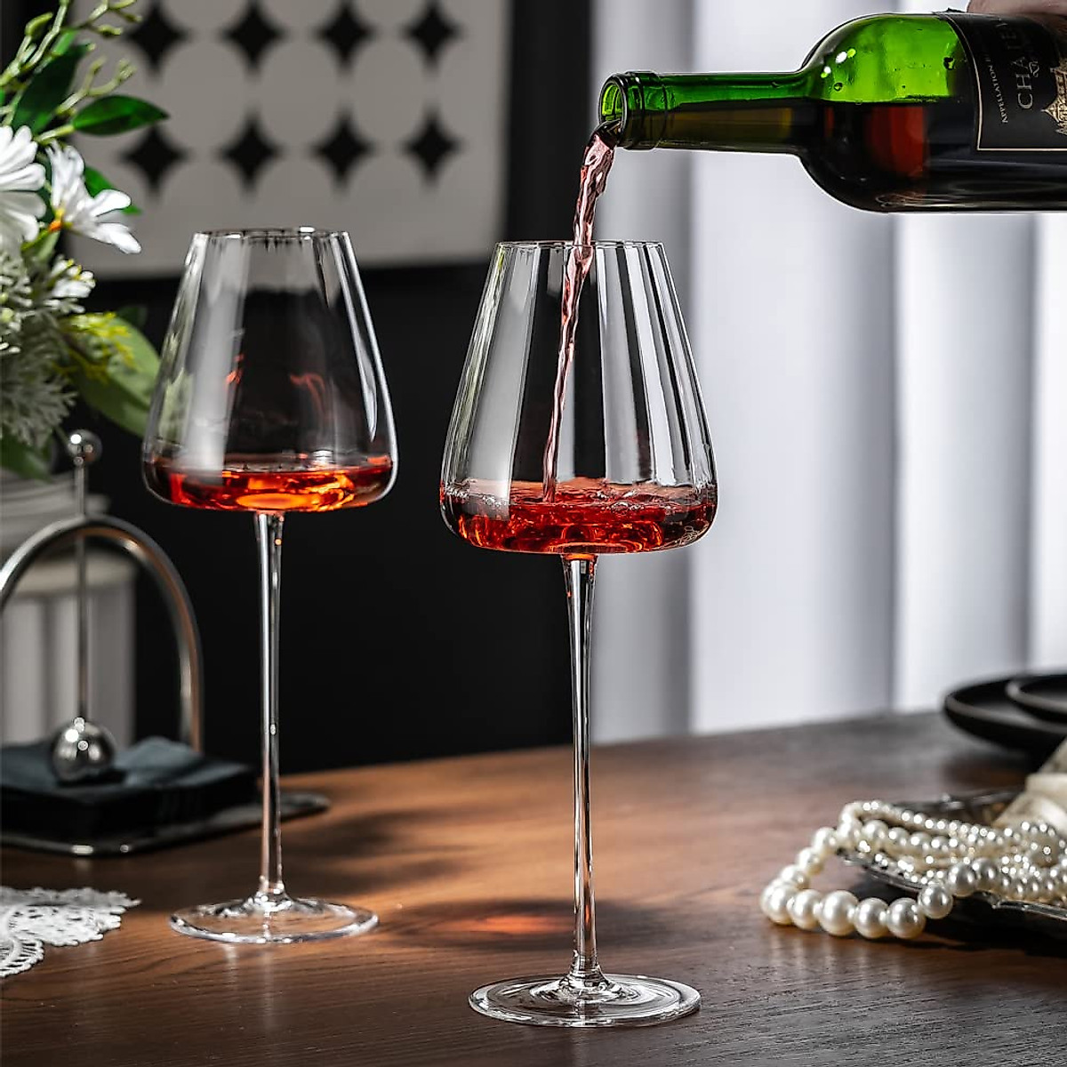 PTSTING Wine Glasses 20oz Hand Blown Red Wine Glasses Art Retro Wine Glass Set with Long Stem Set of 2 for Wine Tasting,Wedding,Anniversary,Christmas,Birthday