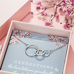 Generations Necklace for Grandma Gift - Sterling Silver Infinity 3 Circle CZ Necklace Mom Granddaughter Grandson Mothers Day Jewelry Birthday Gifts