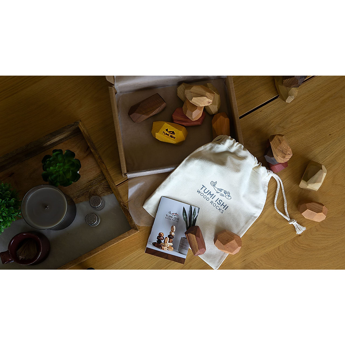 Tumi Ishi 17 Piece Wood Rock Set - Mixed Wood Species - Balancing Blocks - Natural Wood Toy - Organic Jojoba oil and Beeswax Finish - Handmade Wooden Toys - Sensory Toy - USA Made - Personalizable