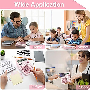 Podokas Office Calculators Desktop, 12-Digit Battery Dual Power Cute Calculator with Large LCD Display Big Button for Office Home and School (Pink)