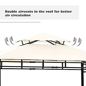 Morhome 12ft.lx4.3ft.w Iron Double Tiered Backyard Patio BBQ Grill Gazebo with Bar Counters Beige Modern Contemporary Polyester