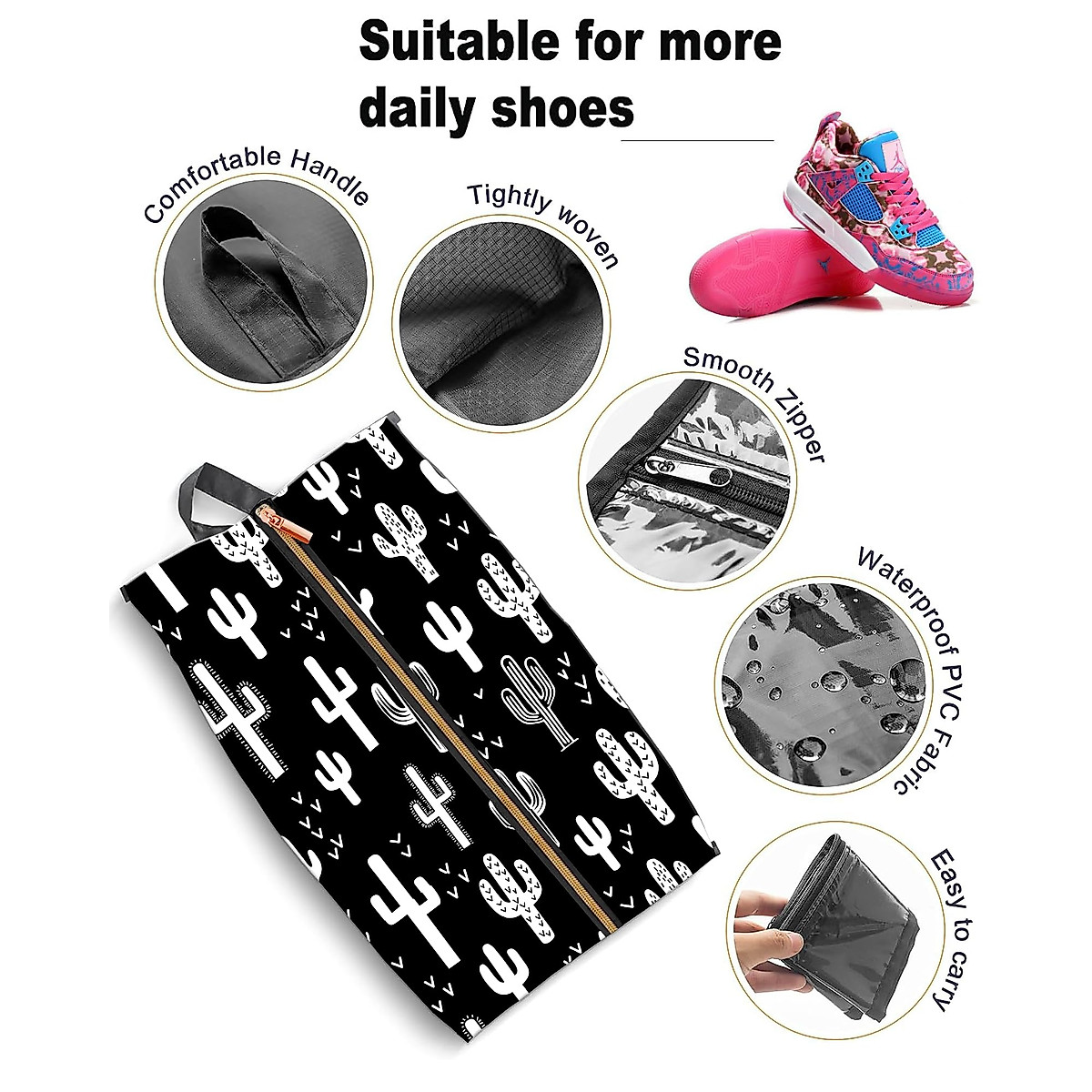 AKMASK Travel Shoe Bags for Travel Essentials, Cute Waterproof Nylon Travel Shoe Bags for Men & Women Shoe Storage Organizer with Rose Gold Zipper Closure, Portable Luggage Organizer Shoe Pouch with