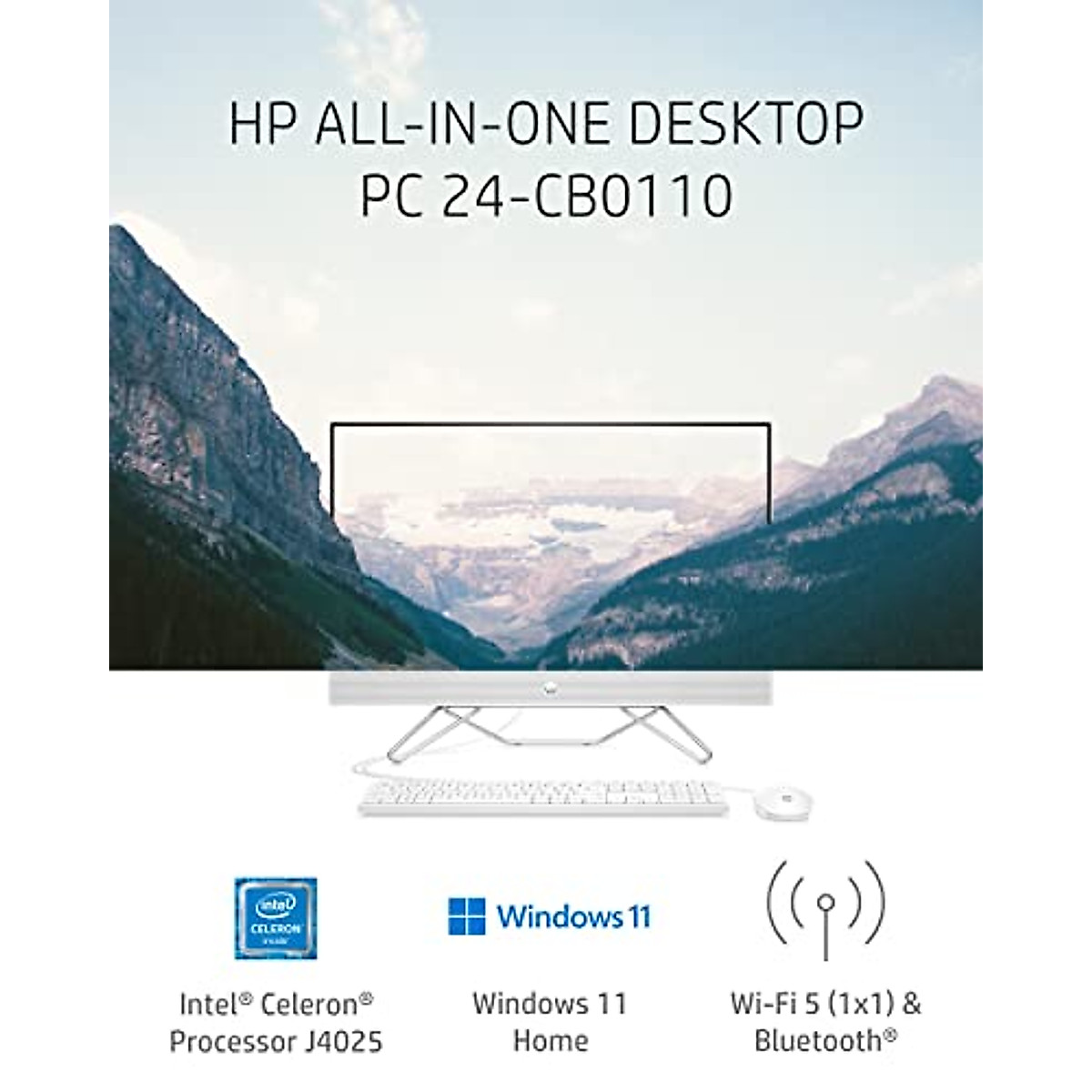 HP 23.8” All-in-One Desktop PC, Intel Celeron Processor J4025, 4 GB RAM, 256 GB SSD, Full HD Micro-Edge Touchscreen, Windows 11 Home, 720p Privacy Webcam, Wi-Fi and Bluetooth Combo (24-cb0110, 2022)