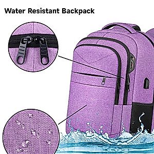 Lapsouno Extra Large Travel Backpack, Travel Laptop Backpack, Multiple Pockets 17.3 Inch Carry on Backpack with USB Port, TSA Friendly Water Resistant Business Travel Bag for Women, Purple