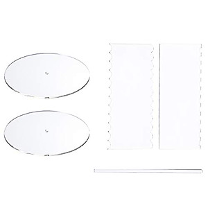 AQUIVER 8.25" Acrylic Round Cake Disk Set - Cake Discs Circle Base Boards with Center Hole (Set of 2) - 2 Comb Scrapers (4 Patterns) & Dowel Rod - Supplies for Cakes