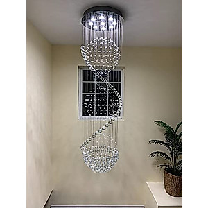 Dst Modern Spiral Sphere Crystal Chandelier, Raindrop Spectacular Ceiling Lighting Fixture, Clearly K9 Crystal Ball Pendant Light for Living Room Hotel Hallway Foyer Romantic Wedding, Size: D20"XH72"