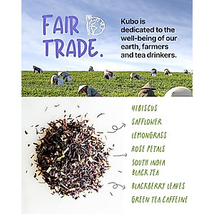 Kubo Tea, Organic High Energy Ice Tea, High Caffeine Blend, 20 Servings (155mg Caffeine each), Pillow Tea Bags, Kraft Packaging, Healthy Coffee Substitute (Half & Half Lemonade)