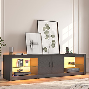 Bestier 70 inch Gaming TV Stand with Power Outlets, LED Entertainment Center for 70/75/80/85 Inch TV, Modern TV Cabinet for PS5 Xbox Console, TV Stand for Living Room Black