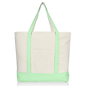 DALIX 22" Large Cotton Canvas Zippered Shopping Tote Grocery Bag in Mint Green