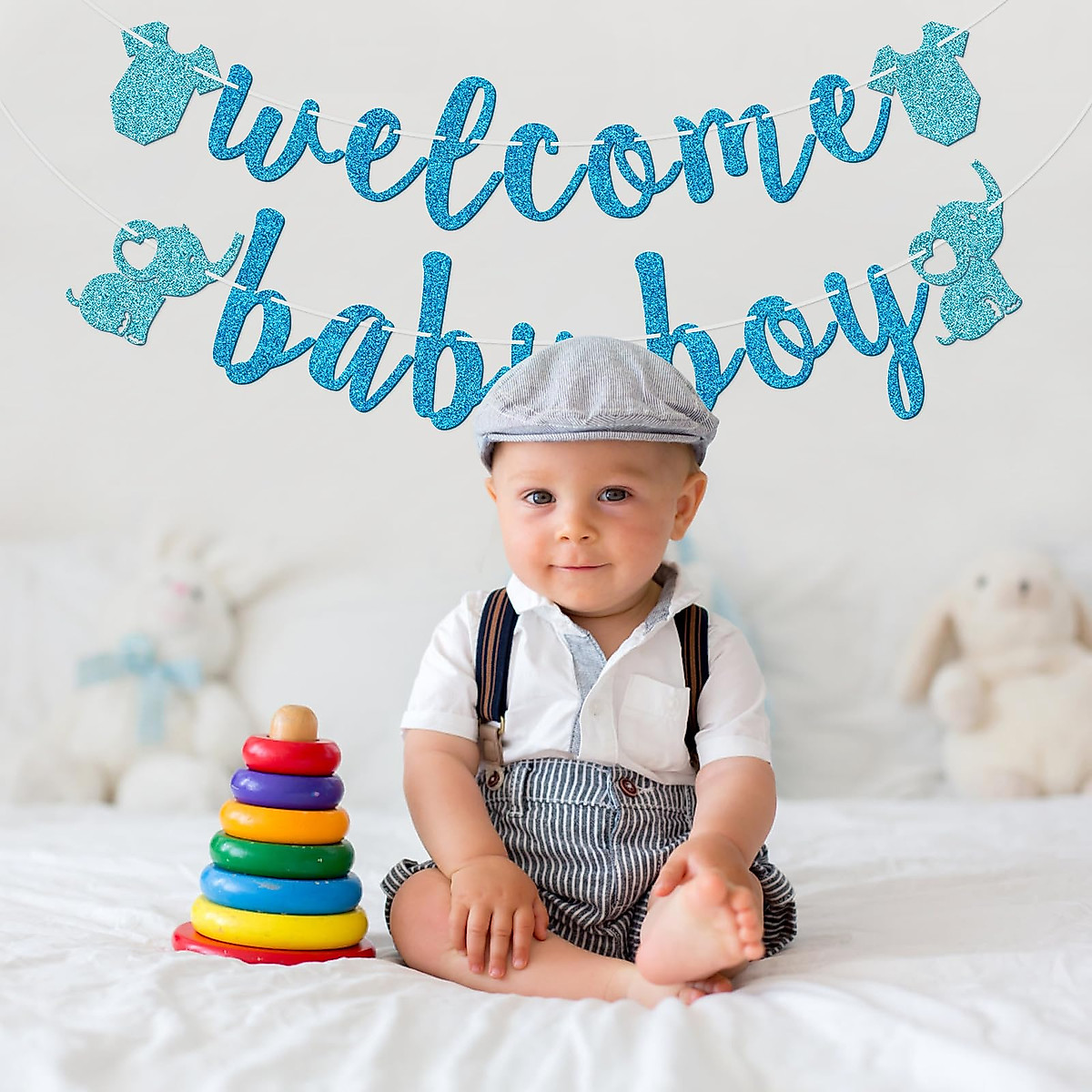 Welcome Baby Boy Banner, Pre-strung Baby Shower Banner, It's A Boy Decorations, Baby Boy Shower Decorations, Blue Glitter