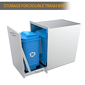 KODOM Built-in Double Trash Drawer 20" W x 27" H x 24" D Pull-Out Tray Outdoor Kitchen Stainless Steel Trash Drawer with Handle Storage Two Trash Bins for BBQ Island Grill Station