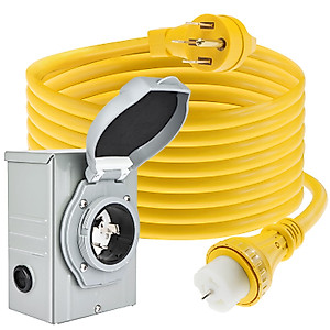 RealPlus 50 Amp Generator Extension Cord 20FT and Power Inlet Box Kit, NEMA 14-50P to SS2-50R 125V/250V Generator Power Cord for RV Truck Trailer Motorhome, ETL Listed