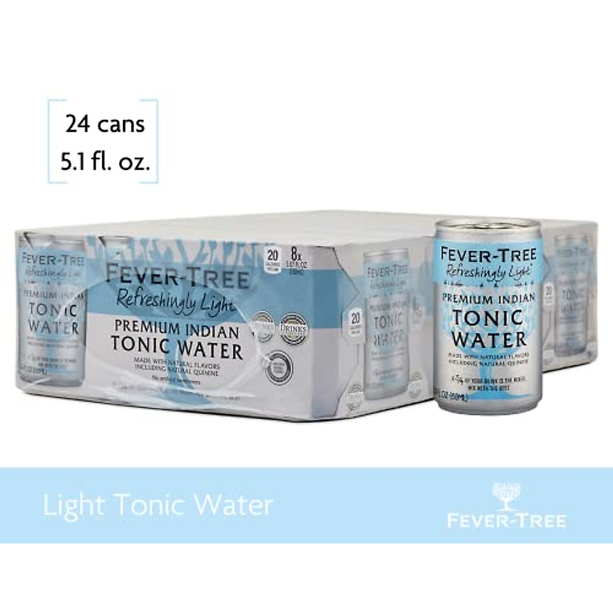 Fever-Tree Light Tonic Water Cans, 5.07 Fl Oz (Pack of 24), Lower in Calories, No Artificial Sweeteners, Flavorings or Preservatives (Packaging may vary)