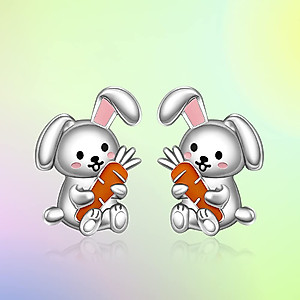 Easter Bunny Earrings Sterling Silver Hypoallergenic Cute Rabbit Carrot Animal Stud Earrings Jewelry Easter Gifts for Women