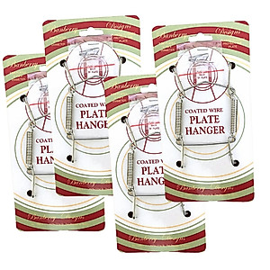 BANBERRY DESIGNS Chrome Vinyl Coated Plate Hanger 3.5 to 5 Inch Plate Hanger Set of 4 Hangers - Includes Hanging Hook and Nail
