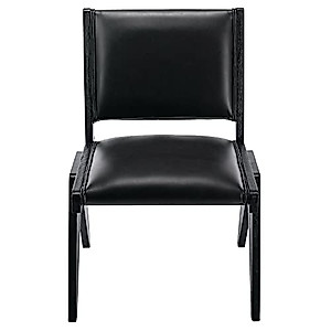 Mid-Century Modern Dining Chairs Set of 2 with PU Leather Upholstered, Country Farmhouse French Wooden Side Chairs, Black