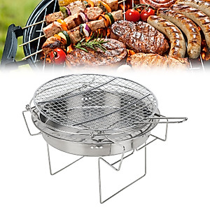 Camping Equipment, Barbecue Stove, Barbecue Set, Round Barbecue Grill, Stainless Steel Mini Folding Round Brazier Grill, Eco-Friendly Portable Charcoal Grill with Grill Mesh
