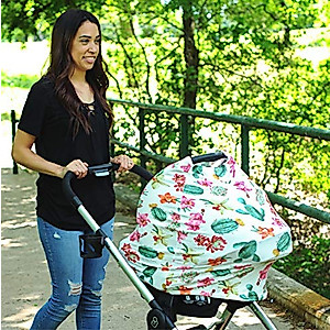 Carseat Canopy - Includes 2 Car Seat Strap Covers - Cactus Breastfeeding Cover, Shopping Cart Cover, Baby Car Seat Cover, Baby Carseat Covers