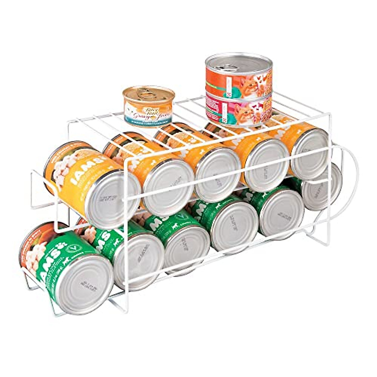 mDesign 2-Tier Metal Wire Standing Pop/Soda and Food Can Dispenser Storage Rack Organizer with Top Shelf for Kitchen Pantry, Countertop, Cabinet - Holds 12 Cans - 2 Pack - White