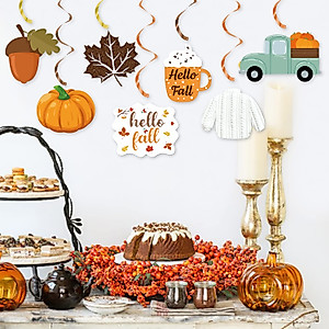 20Pcs Fall Party Hanging Decorations, Autumn Hello Fall Party Hanging Decorations, Pumpkin Leaf Truck Cutouts Thanksgiving Ornaments for Fall Party Decorations Thanksgiving Party Supplies