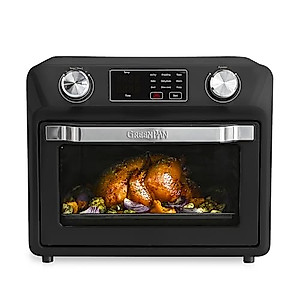 GreenPan Bistro Matte Black 9-in-1 Air Fry Oven, Nonstick Baking Pan, Stainless Steel Rack, and Basket, Fast Heating, Multifunction Presets, Cool-Touch Handle, PFAS-Free, Easy Cleanup Crumb Tray