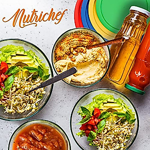 NutriChef Glass Mixing Bowl Set - 4 Sets Stackable Superior Premium Meal-prep Container w/Airtight Locking Lid, BPA-Free Leakproof, Freezer-to-Oven-Safe, For Food Preparation/Storage, Dishwasher Safe