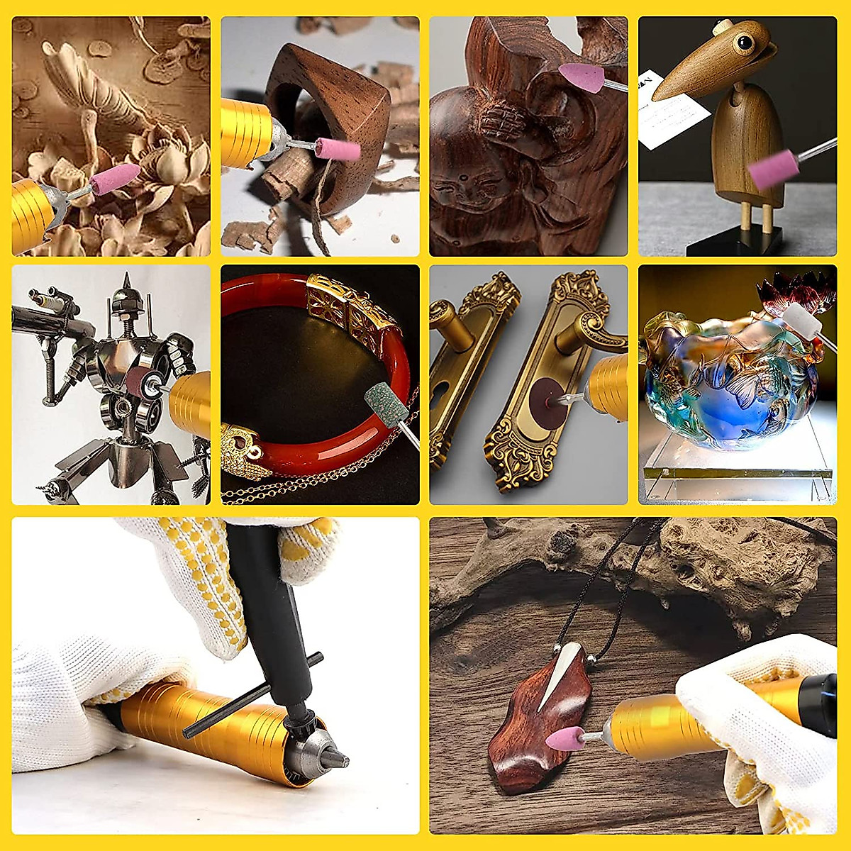 1000W 30000RPM Electric Flex Shaft Rotary Tool Foot Pedal Control Flex Shaft Hanging Grinder Carver Can Forward-Reverse Rotation, Multi-function Kit with Accessories for Carve-Buffing Diy Craft work