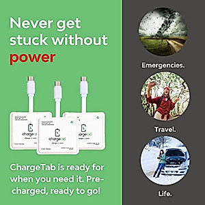 ChargeTab Emergency Portable USB-C Charger – Pre-Charged 3000mAh, Slim & Light, 2-Year Shelf, Compatible w/iPhone 15/16 & Android USB-C Devices (6 Pack)