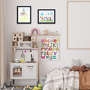 Giftgarden Black Kids Art Frame Changeable, Matted Display 8.5x11 Picture with Mat or 10x12.5 without Mat, Hinged Wood Frames for Children Artwork Projects Drawing Storage, Holds 150Pcs A4