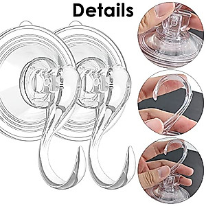 Theshai 4 Pack Suction Cup Heavy-Duty Hook, Large Clear Reusable Wreath Vacuum Hook, for Glass Windows Windshield Tile Kitchen Bathroom Mirror Shower Wall Terrarium to Hang Bags Coats Umbrellas