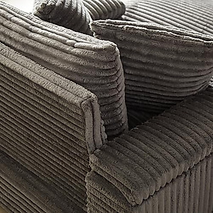 Eafurn Oversized Corduroy Sleeper Sofa,Comfy Thicked Upholstered Padded Chaise Longue with Ottoman,Soild Wood Reclining Chair Daybed,Deep Seat Convertible Couch Bed for Living Room Office