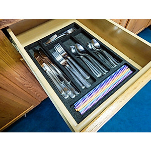 Polar Whale 2 Flatware Silverware Drawer Organizers Cutlery Forks Knives Spoons Non-Slip Waterproof Compact Tray Insert 11 x 15 x 1 Inch 6 Slot Great for Home Kitchen RVs Campers