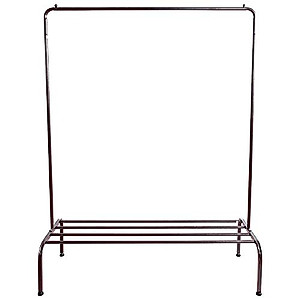 BOFENG Metal Garment Rack Heavy Duty Clothes Stand Rack With Top Rod and Lower Storage Shelf Industrial Clothes Rack for Indoor Bedroom (Brown)