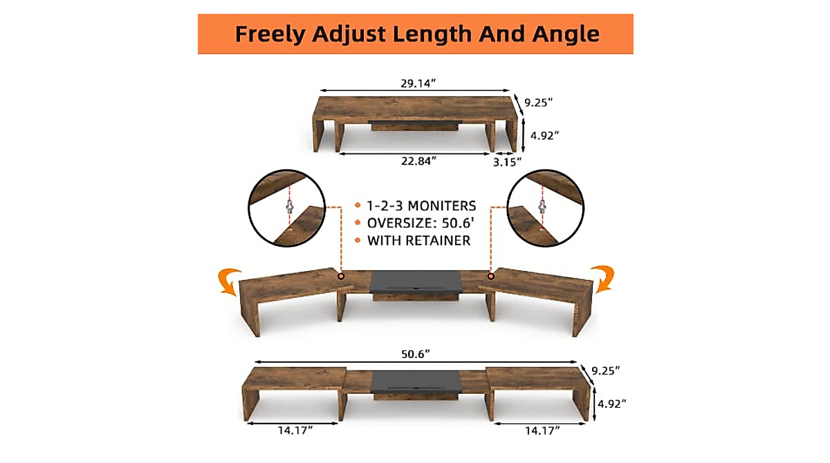 WESTREE Triple Monitor Stand Riser - Adjustable & Spacious