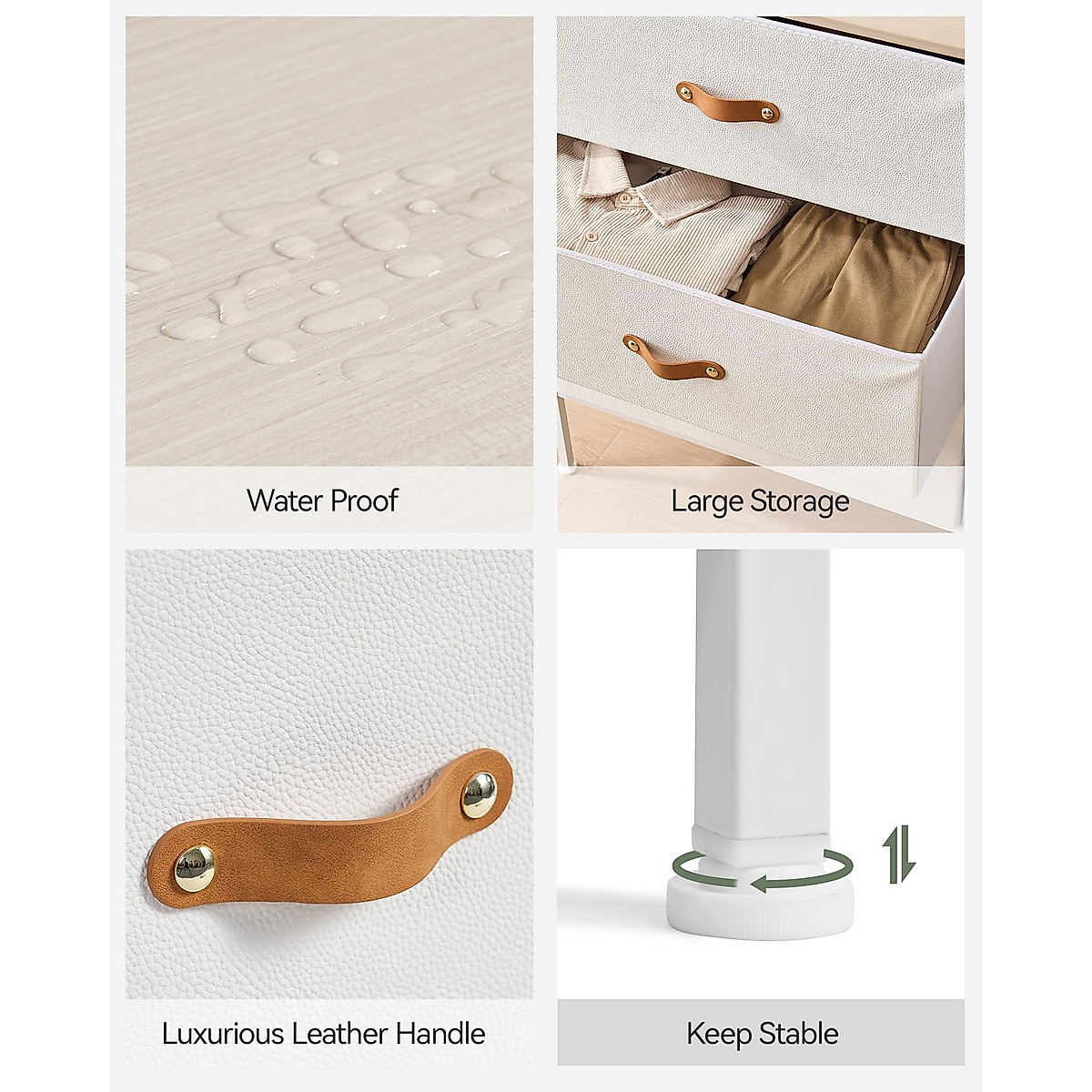 SANGMUCEN 47.2" W White Dresser for Bedroom with Charging Station and LED Lights, 6 Drawers Dresser with PU Finish, Wide Fabric Dressers for Closet, Bedroom, Hallway Entryway, Wood