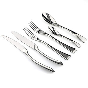 JANKNG 18/10 Stainless Steel Flatware Set, Serrated Steak Knife, Mirror Polishing Silver, Service for 4