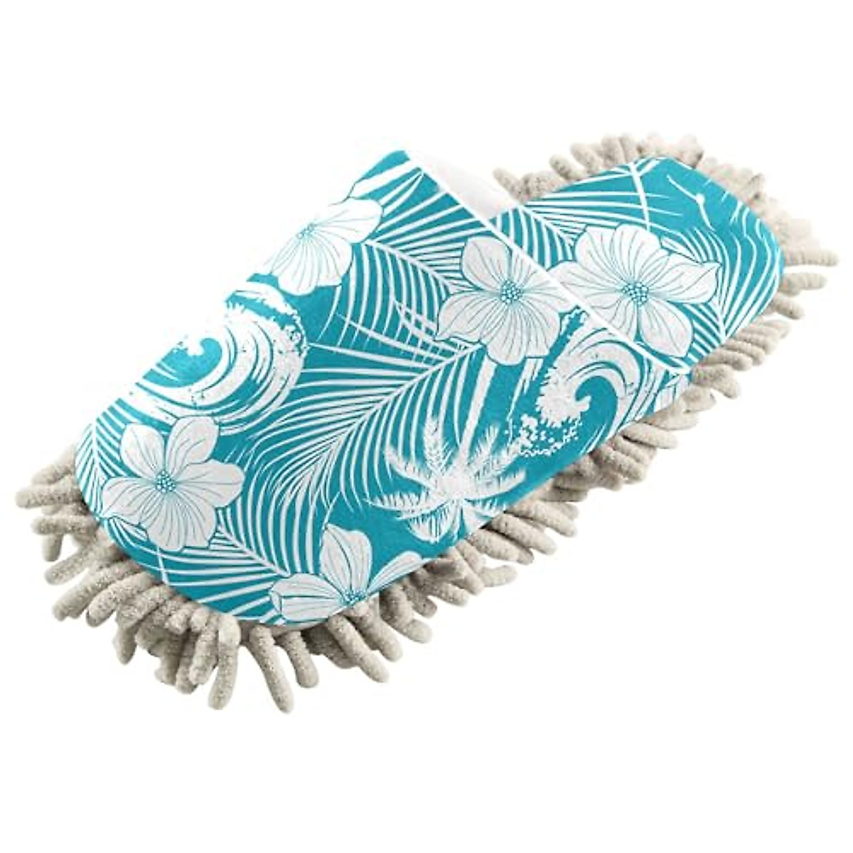FLildon Microfiber Cleaning Slippers Beach Palm Hibiscus Washable Mop Shoes Slipper for Men/Women House Floor Dust Cleaner, Size M