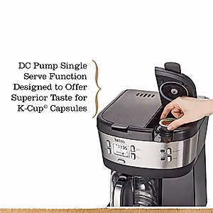 Brim Trio Multibrew System, 12 Cup Programmable Coffee Maker, Brews a 6oz Cup of Coffee in 1-2 Minutes, Convenient Variable Brew Size, K-Cup Compatible, Stainless Steel/Black