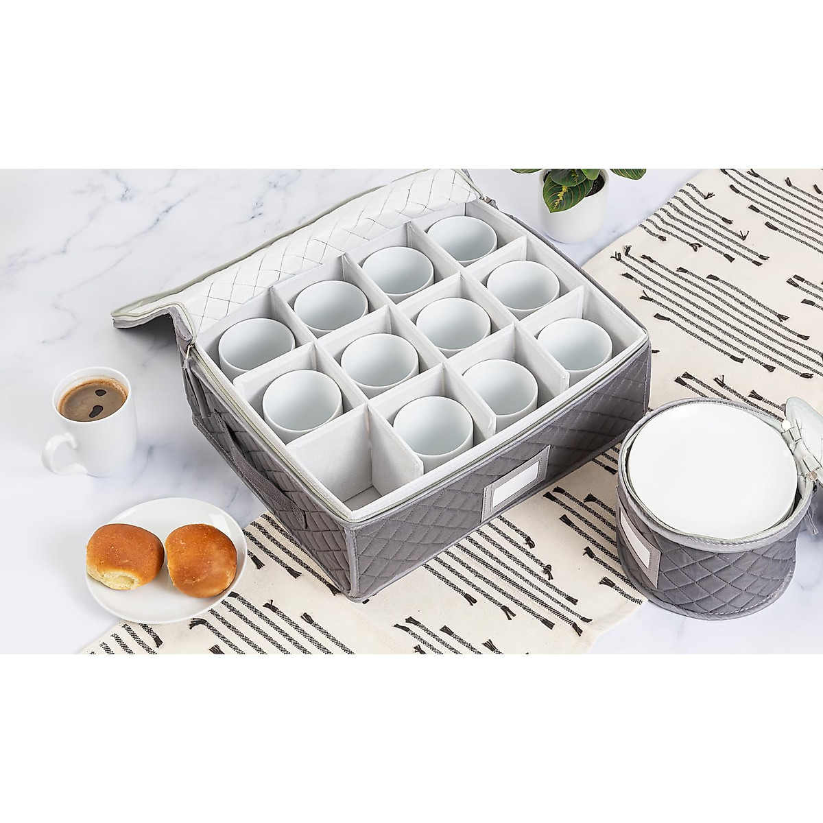 China Storage Case - Salad Plate Quilted Case - 10 inches Diameter x 6 inches Height - Gray - Includes 12 Felt Separators