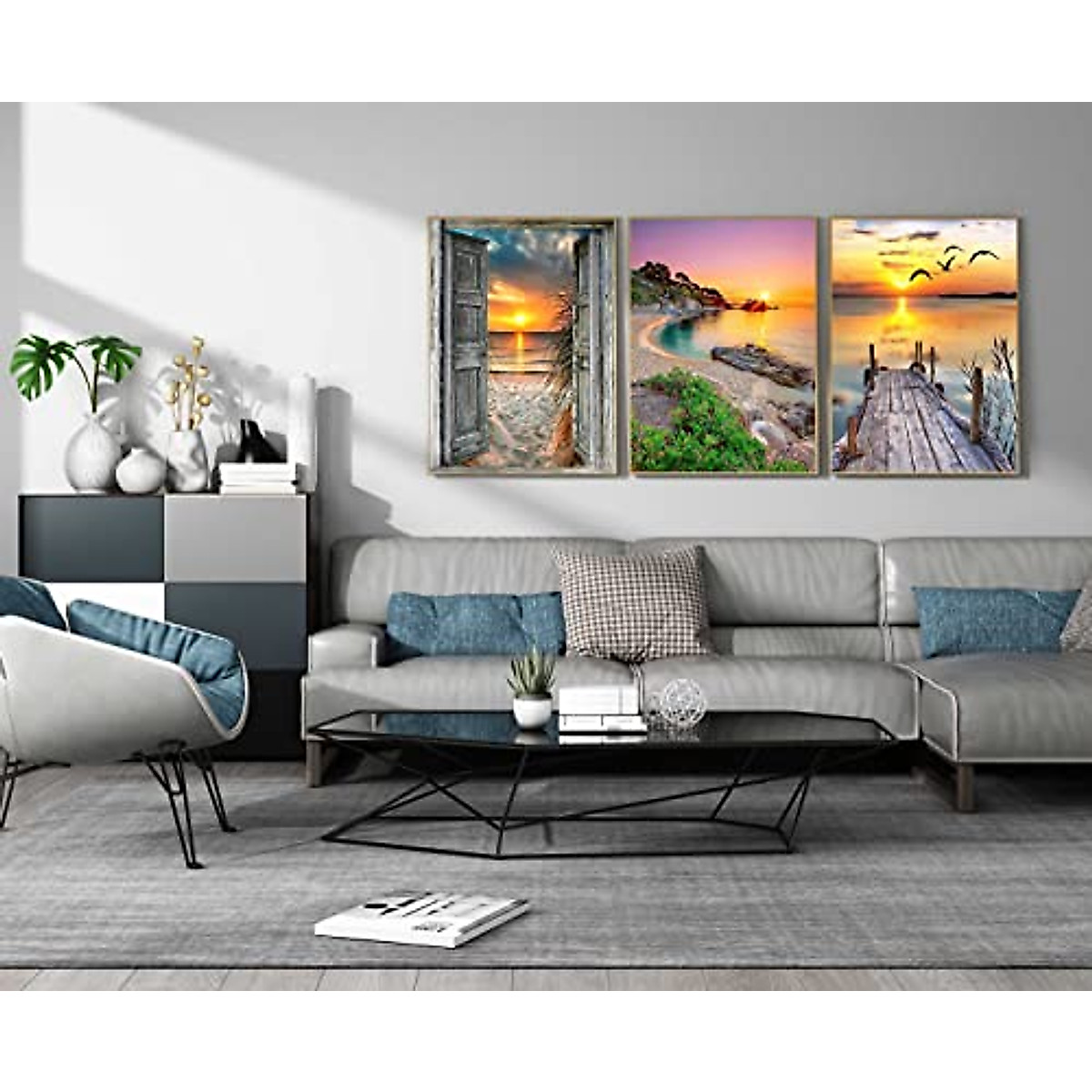 CHWGLFGG 4 Pack Diamond Painting Kits for Adults Beginners,DIY 5D Beach Landscape Diamond Art Kits,Round Full Drill Seaside Sunset Scenery Gem Art Kit,Home Wall Decor 9.8 x 13.8 Inch