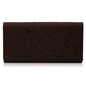 Leather Clutch Organizer Wallets For Women - Suede Womens Wallet Floral Print Organizer With Gifts Box For Her RFID Blocking