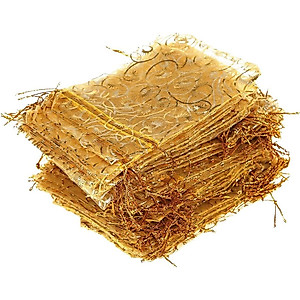 Yansanido Wedding Favors Small Gift Bags, 200pcs 3.9x4.7 Inch (10x12cm) Gold Organza Bags for Party Favor Bags Small Business Candy Bags Mesh Bag (200 Pcs Gold, 3.9 inch x 4.7 inch)