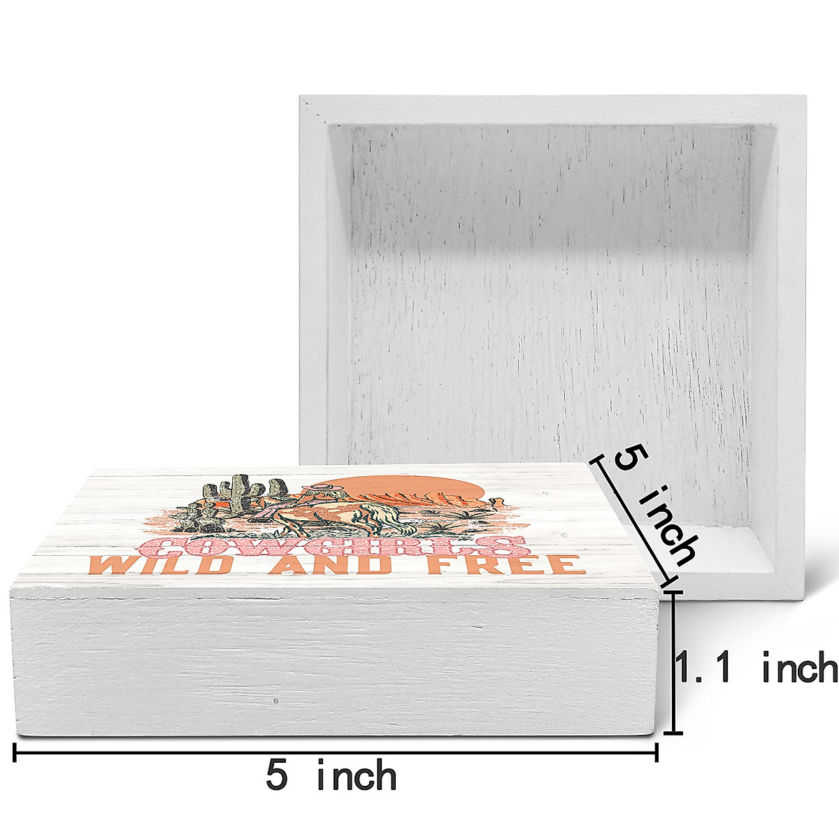 SRADMO Long Live Cowgirls Wood Box Sign Desk Decor，Retro Western Sunset Cowgirl Rodeo Theme Wooden Block Box Sign Decoration For Western Home Shelf Table Decor