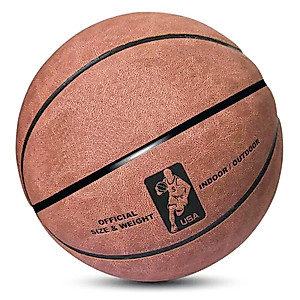 SHENGY No. 7 Basketball, Frosted Suede Leather, Wear-Resistant, Used for Indoor and Outdoor Training and Competitions, The Best Gift for Children, Water Pump, Needle, Net (4 Colors),Brown red