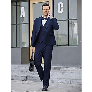 COOFANDY Mens 3-Piece Suit Slim Fit Tuxedo Set Dinner Suit Dinner Jacket Navy Blue XXL