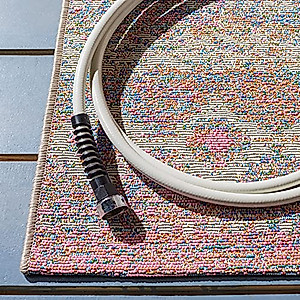 SAFAVIEH Summer Collection 4' x 6' Ivory / Pink SMR498A Boho Indoor/ Outdoor Non-Shedding Easy-Cleaning Patio Backyard Porch Deck Mudroom Accent-Rug