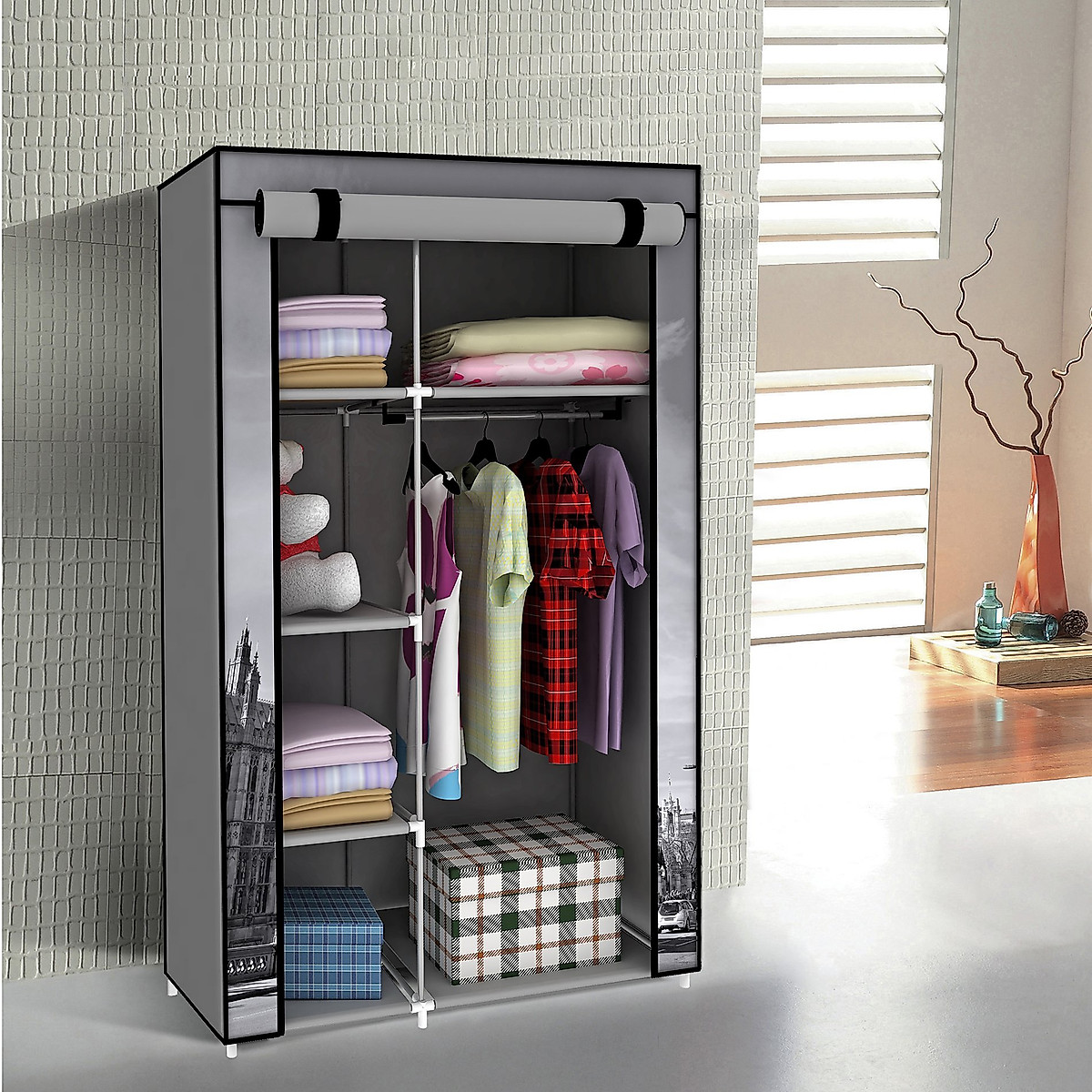 Switch Innovation Storage Closet Portable Temporary Clothing Wardrobe, Free-Standing Clothes Rack, Non-Woven Fabric Dresser, Dorm Room Cupboard, Contemporary Design Big Ben