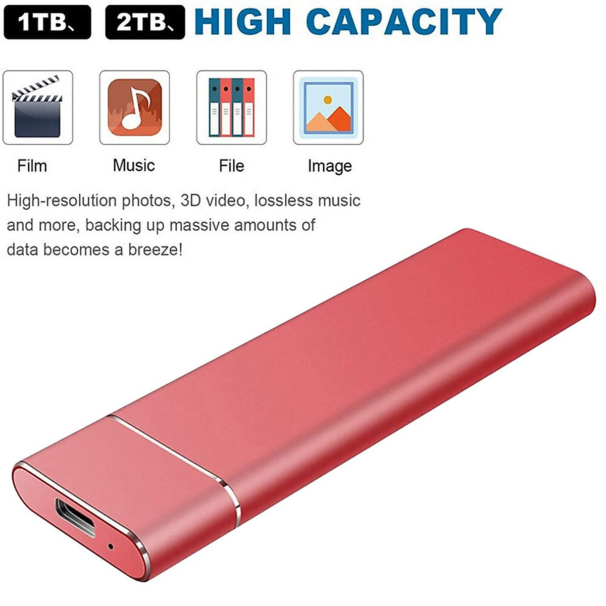 Mobile Portable Solid State Hard Disk for Laptops Desktop Computers Shockproof Durable Hard Disk Red 2TB