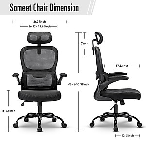 SOMEET Ergonomic Mesh Office Chair Big and Tall, Oversized Adjustable Headrest and 3D Armrests Executive High Back Desk Chair, Multifunctional Swivel Computer Task Chair with Lumbar Support, Black